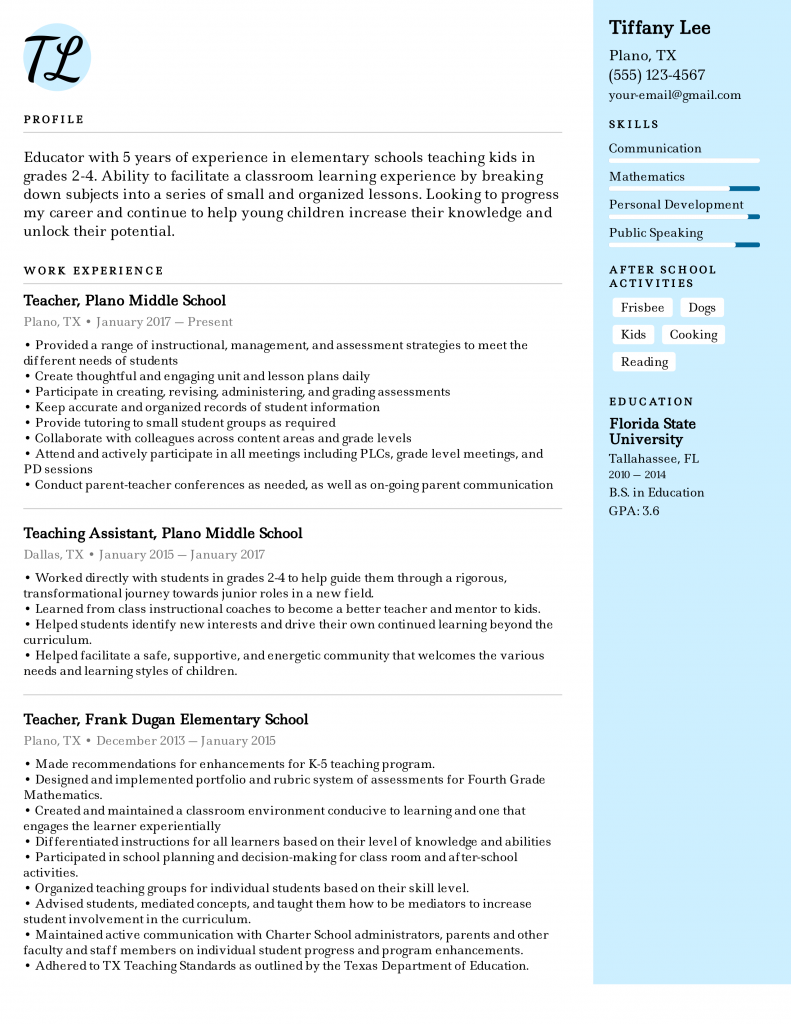Best Teacher Resume Examples & Samples